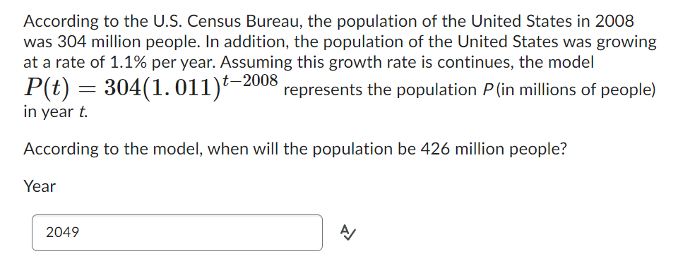 Solved According to the U.S. Census Bureau, the population | Chegg.com