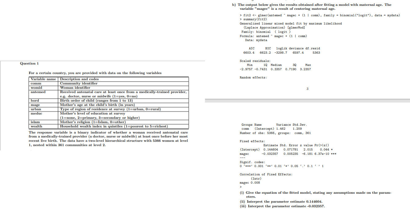 b) The output below gives the results obtained after | Chegg.com