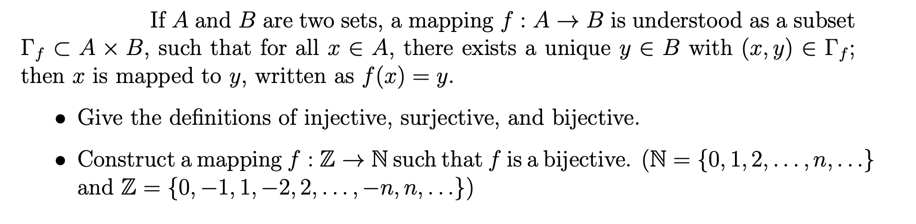 Solved If A and B ﻿are two sets, a mapping f:A→B ﻿is | Chegg.com
