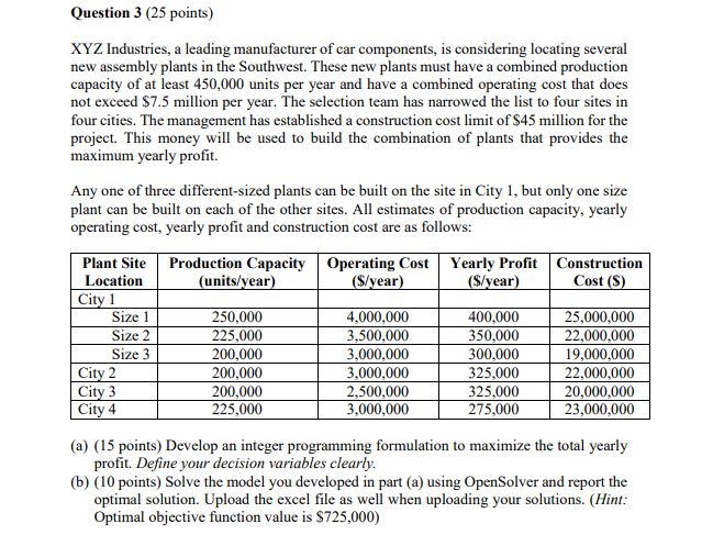 Solved XYZ Industries, a leading manufacturer of car | Chegg.com