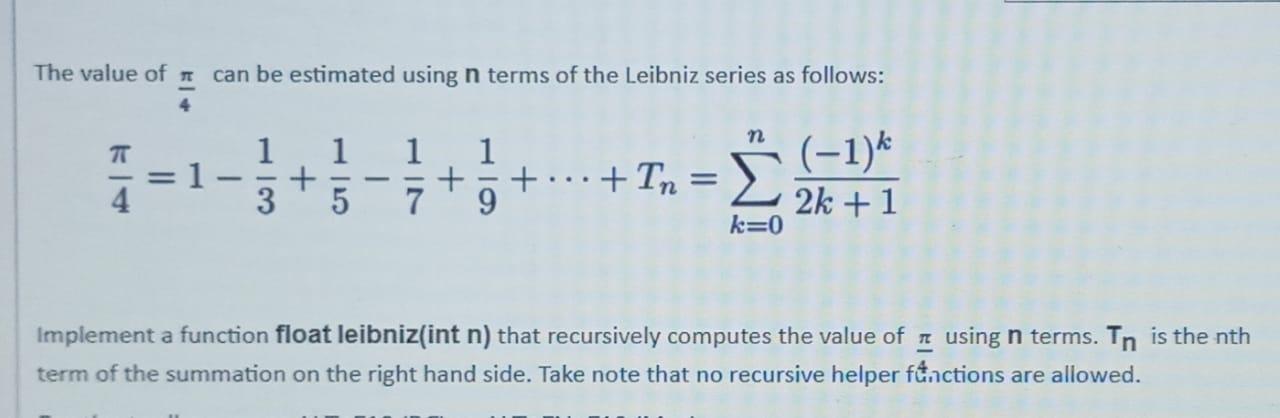 Solved The value of can be estimated using n terms of the | Chegg.com