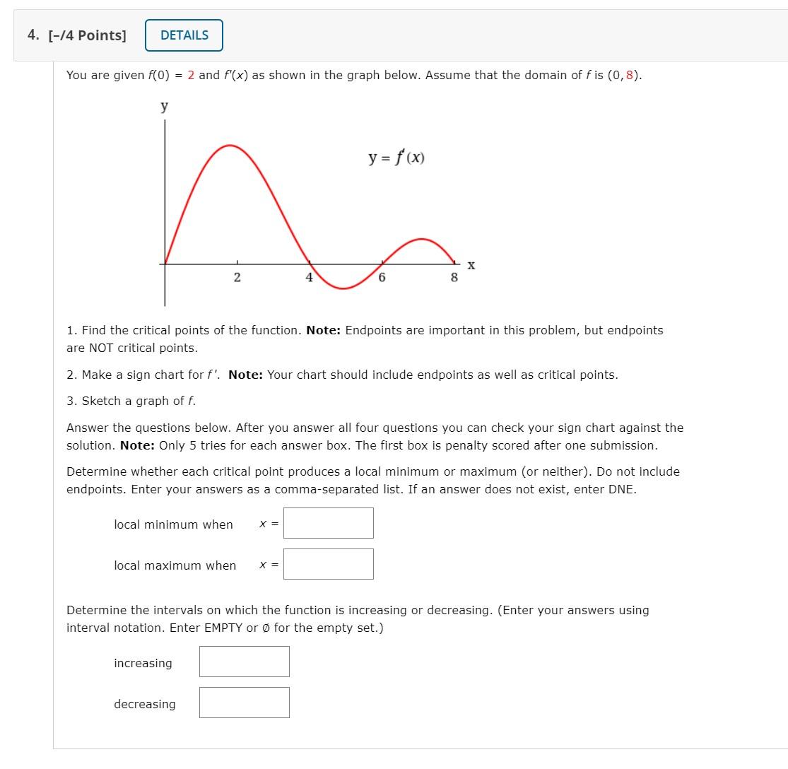 Solved 3. [-14 Points] DETAILS You are given f(x) = 3x4 - | Chegg.com