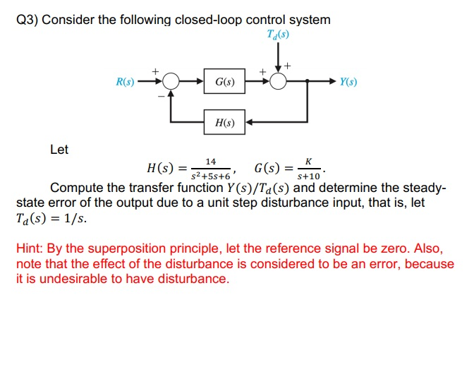 Solved Q3) Consider the following closed-loop control system | Chegg.com