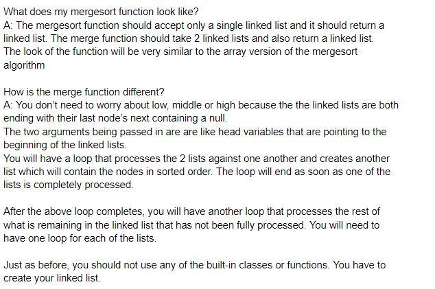 Solved Implement The Merge Sort Algorithm Using A Linked