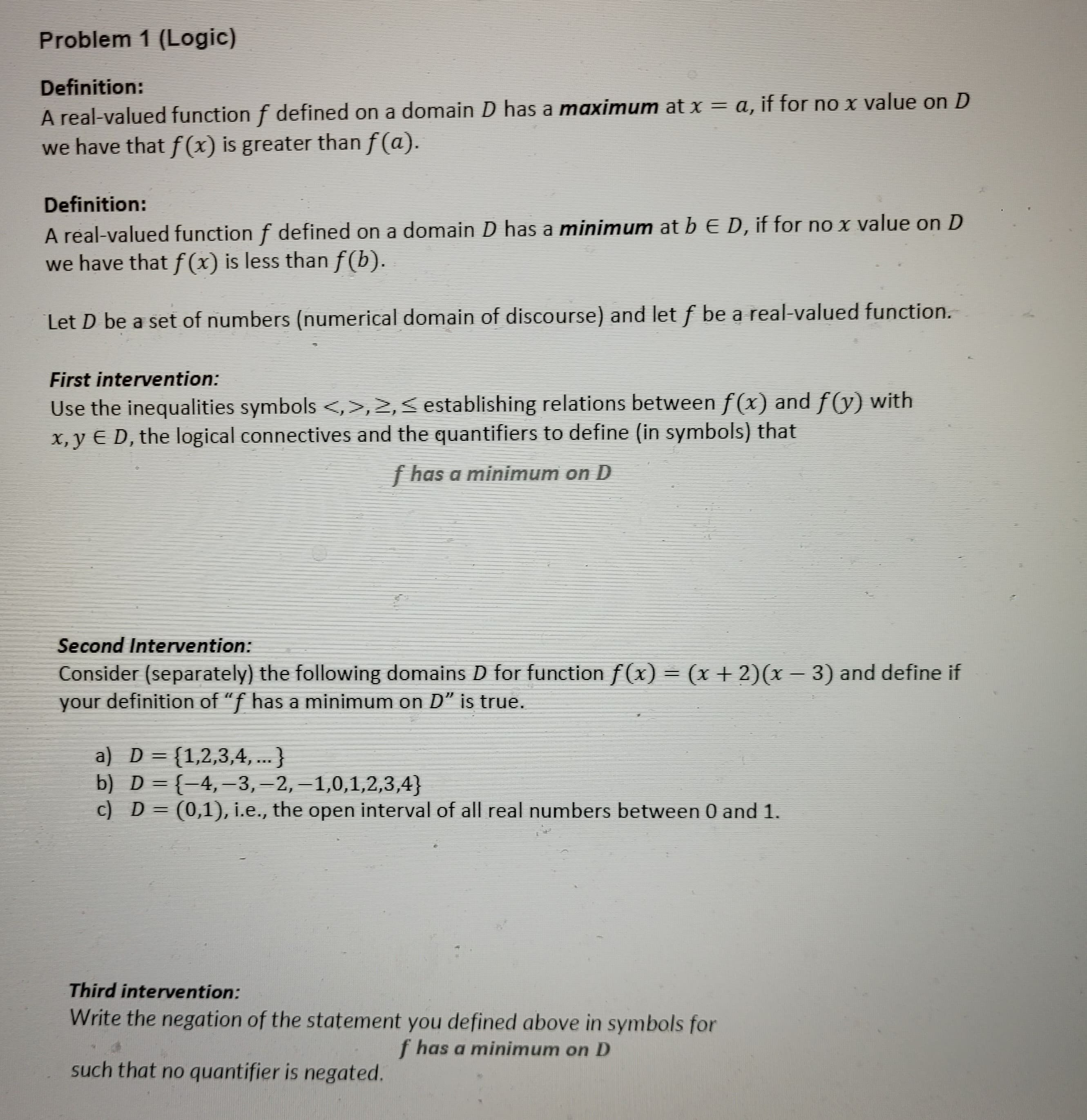 Solved Problem 1 (Logic) Definition: A real-valued function | Chegg.com