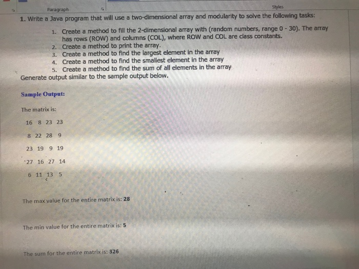 Solved Paragraph Styles 1. Write a Java program that will | Chegg.com
