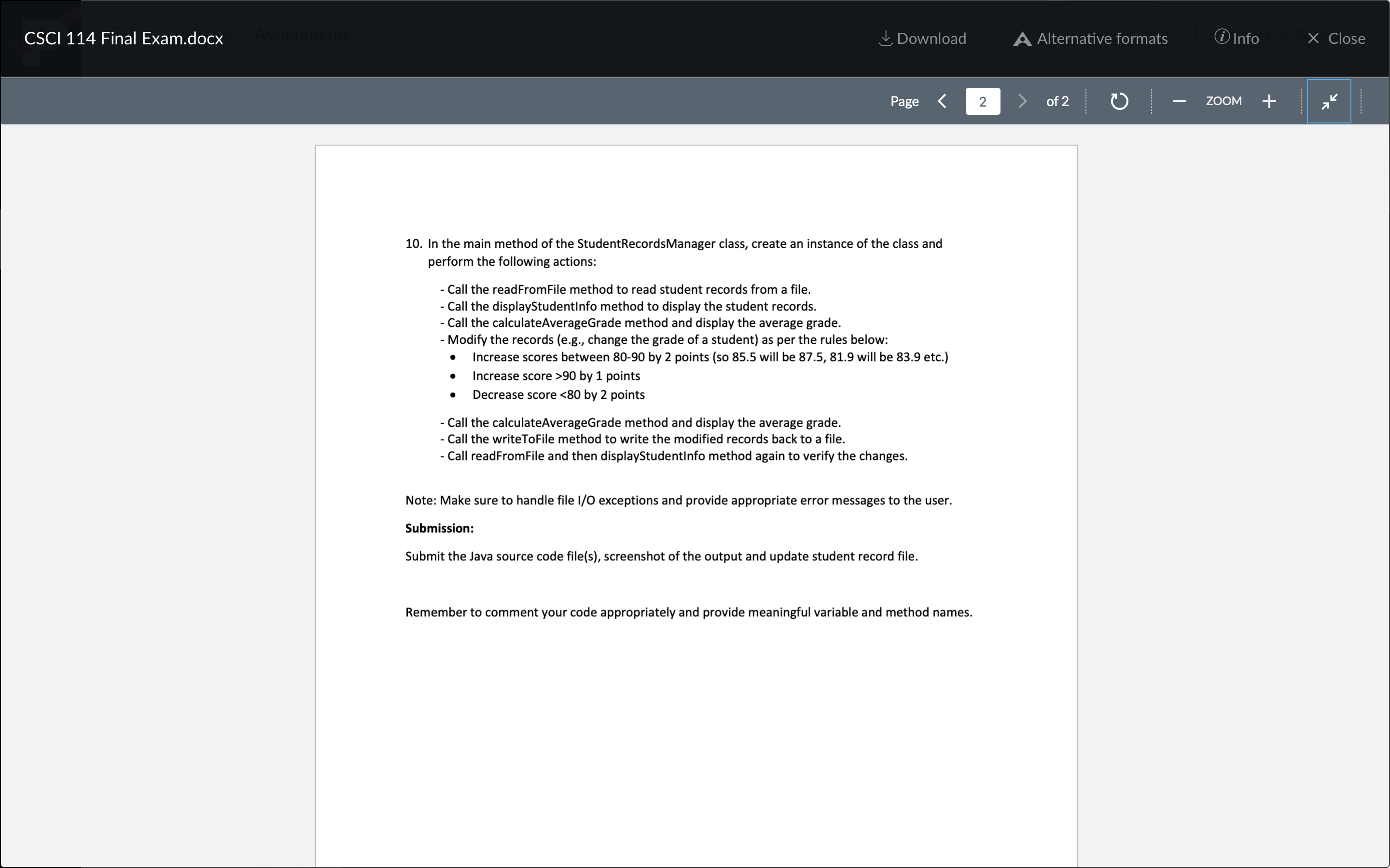 Create a program to manage student records. The | Chegg.com