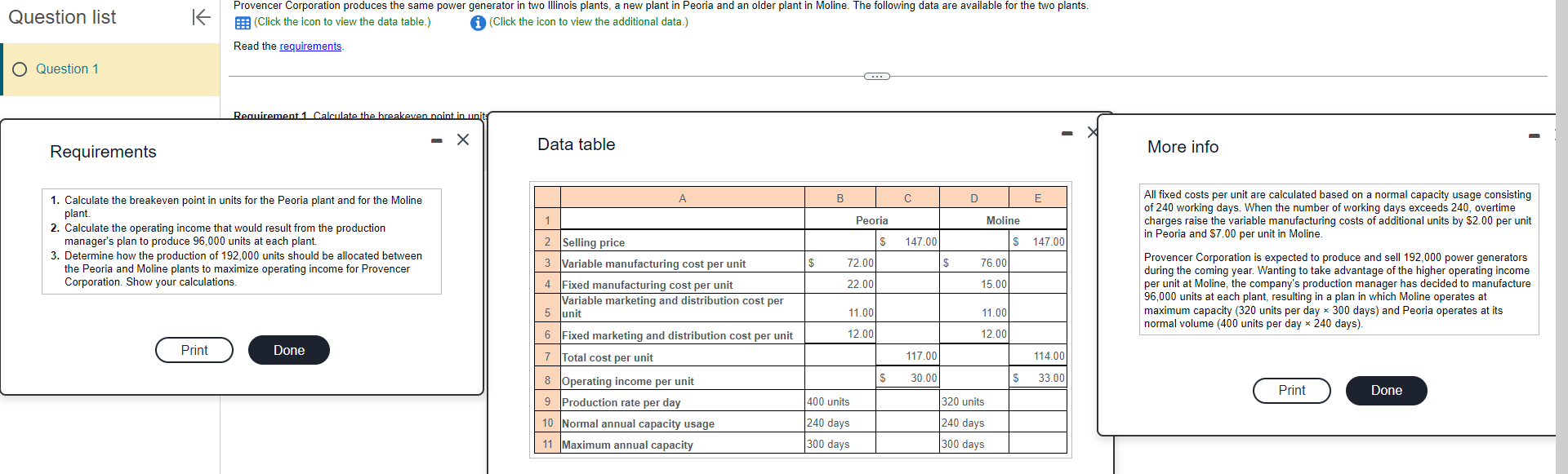 Question list Question 1 Requirements 1. 田 (Click the | Chegg.com