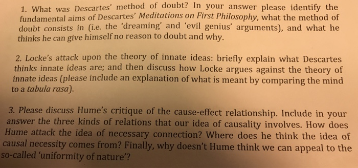 1, What was Descartes' method of doubt? In your | Chegg.com