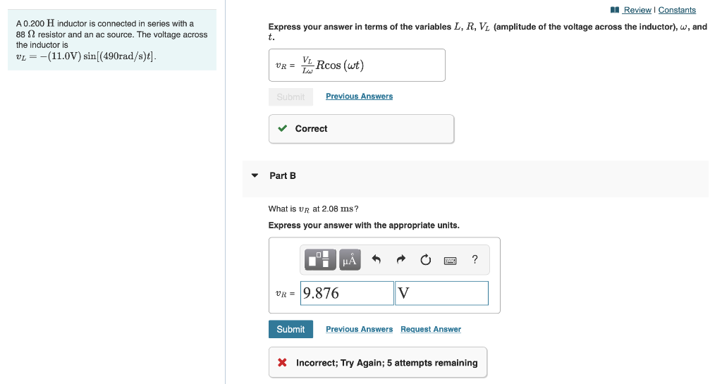 Solved Review Constants A 0.200 H inductor is connected in | Chegg.com