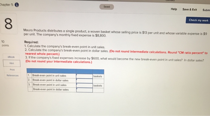 Solved hapter 5 Saved Help Save &Exit Subm 8 Check my work | Chegg.com