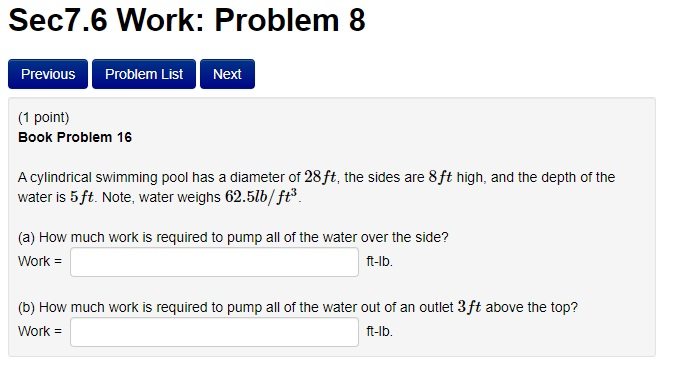 Solved Sec7.6 Work: Problem 8 Previous Problem List Next (1 | Chegg.com Solved Sec7.6 Work: Problem 8 Previous Problem List Next (1 | Chegg.com