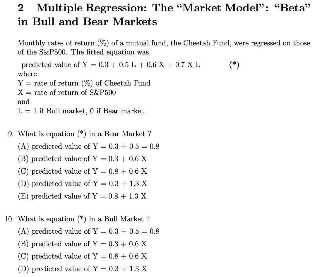 Solved 2 Multiple Regression: The "Market Model": "Beta" in | Chegg.com
