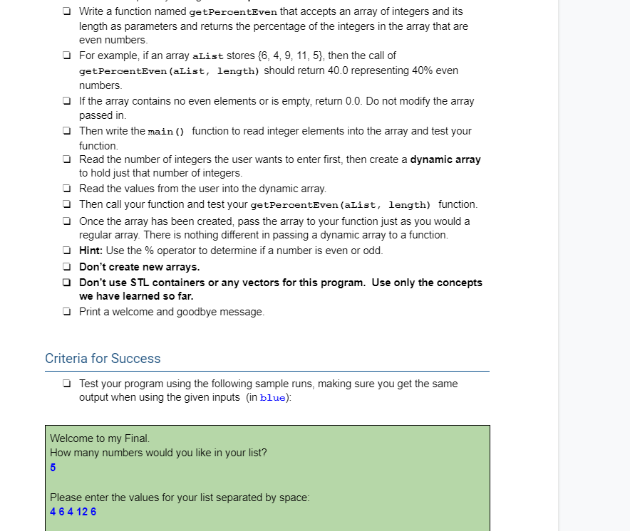 Solved Write a function named getPercentEven that accepts an | Chegg.com