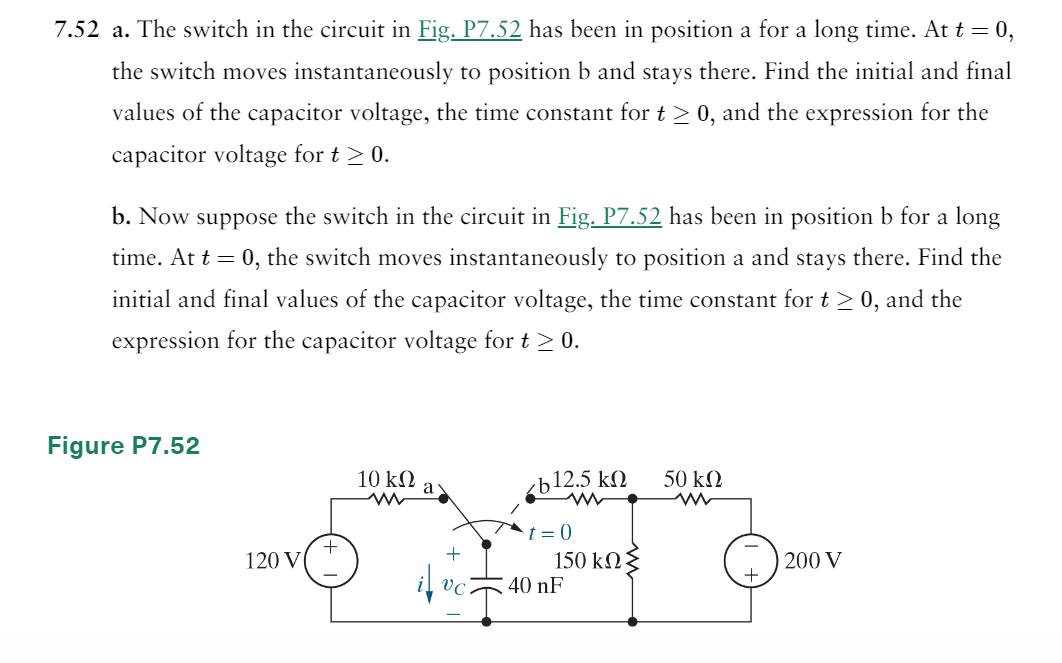 Solved 7.52 a. The switch in the circuit in Fig. P7.52 has | Chegg.com