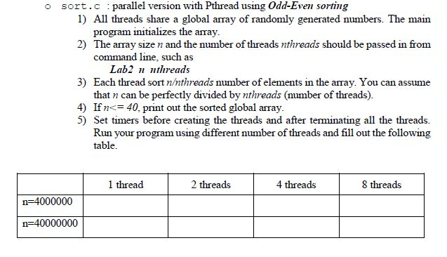 Write a Pthread Odd Even sorting program called | Chegg.com
