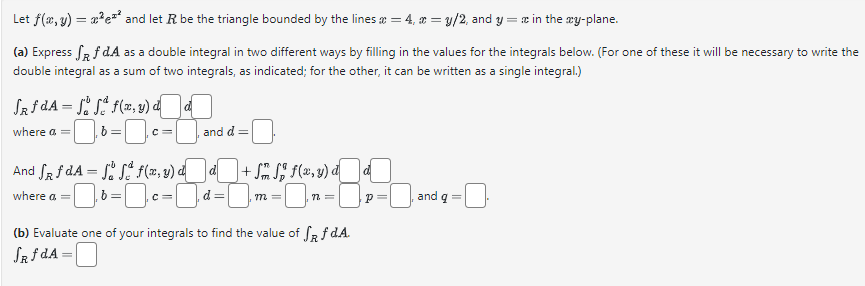 Solved Let f(x,y)=x2ex2 ﻿and let R ﻿be the triangle bounded | Chegg.com