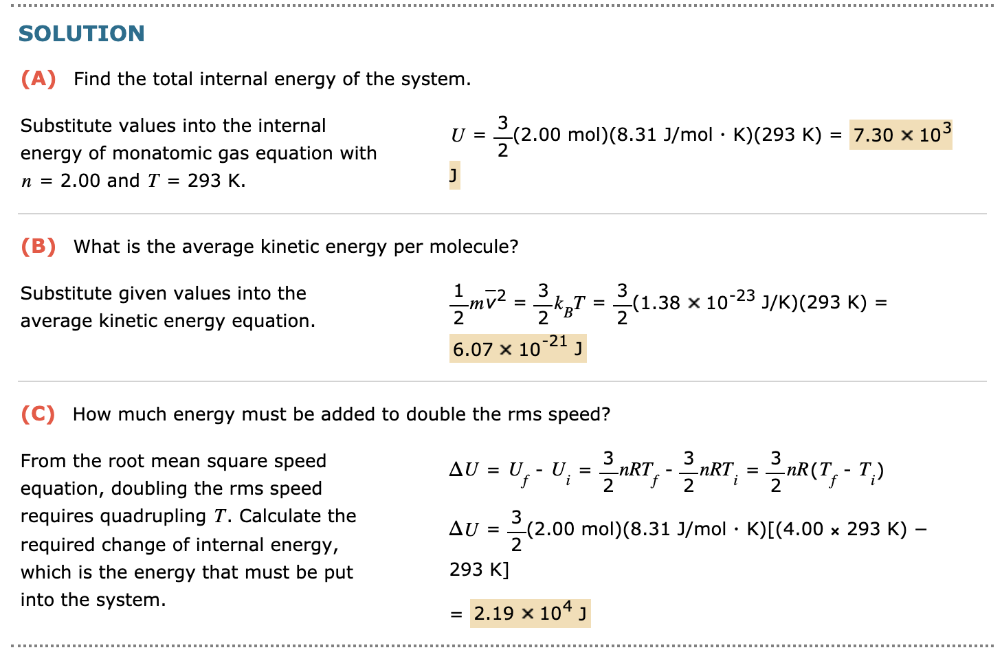 Solved SOLUTION (A) Find the total internal energy of the | Chegg.com