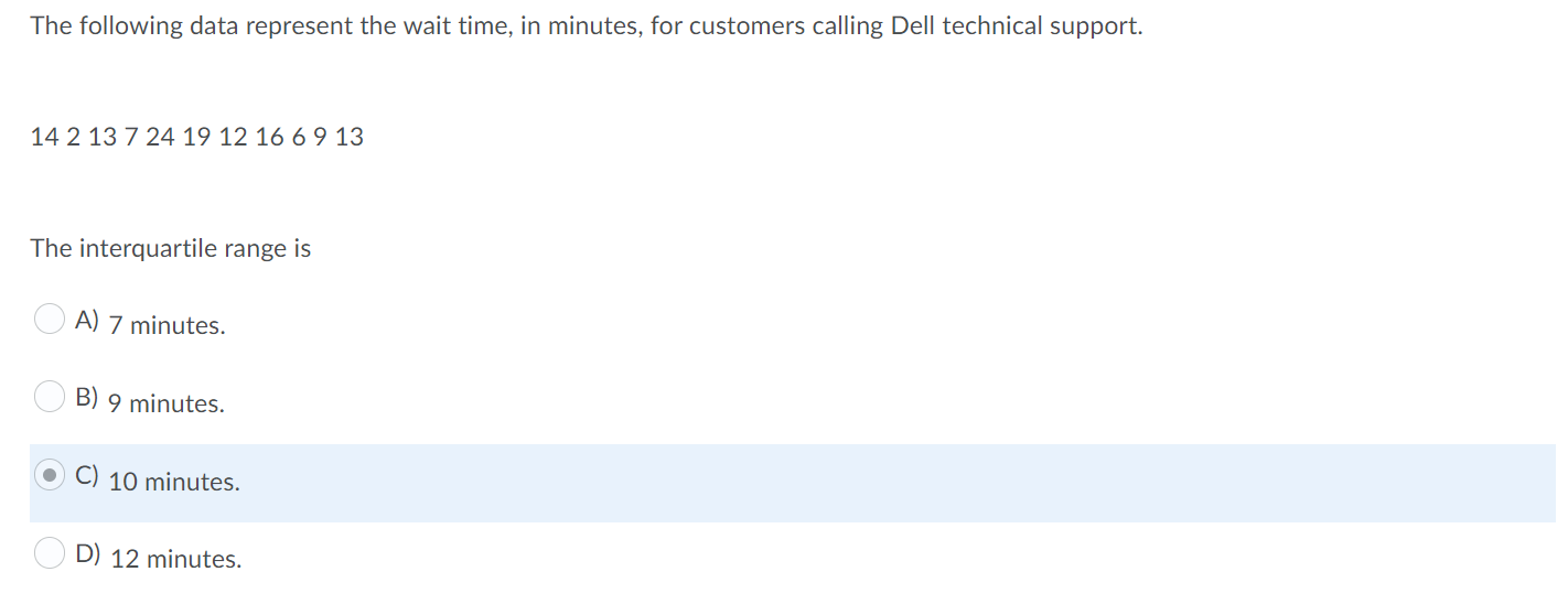 Solved The following data represent the wait time, in | Chegg.com