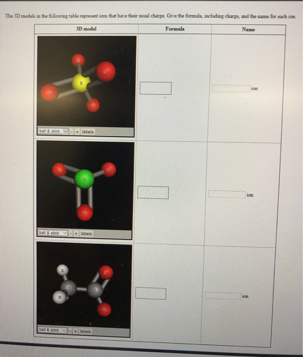 Solved The 3D models in the following table represent ions | Chegg.com