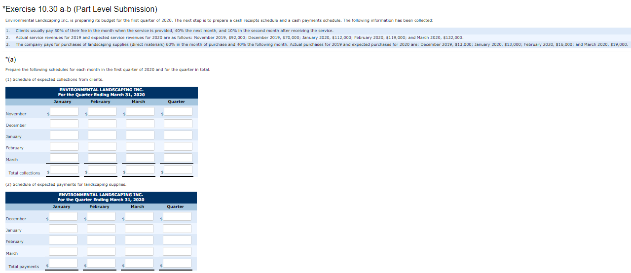 Solved *Exercise 10.30 a-b (Part Level Submission) | Chegg.com