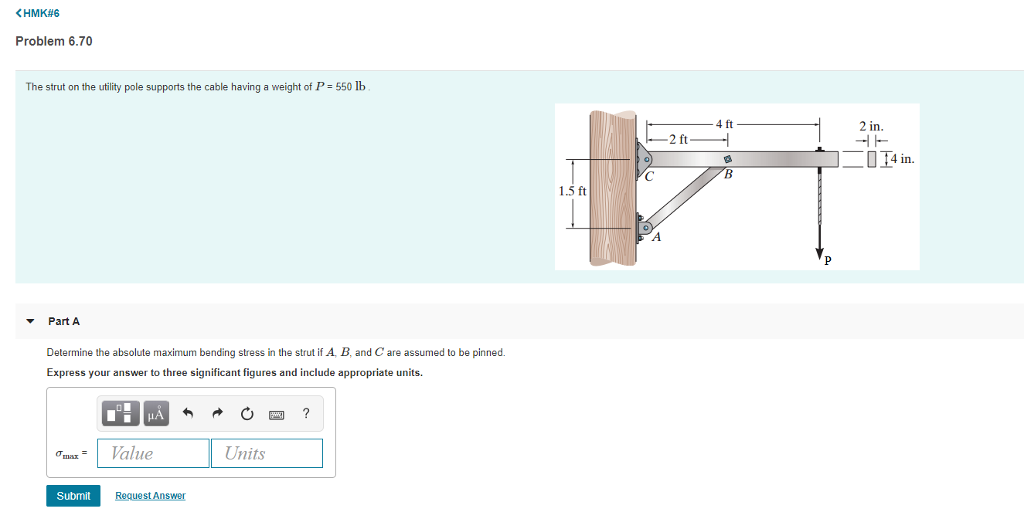 Solved Problem 6.70 The strut on the utility pole supports | Chegg.com
