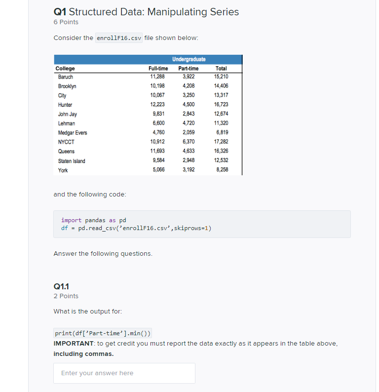 Solved Q1 Structured Data: Manipulating Series 6 Points | Chegg.com