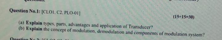 Solved Question No. 1: [CLO1, C2, PLO-01] (15+15=30) (a) | Chegg.com
