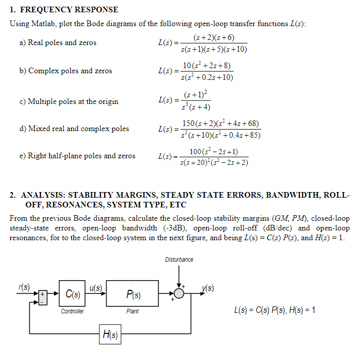 Solved 1. FREQUENCY RESPONSE Using Matlab, plot the Bode | Chegg.com