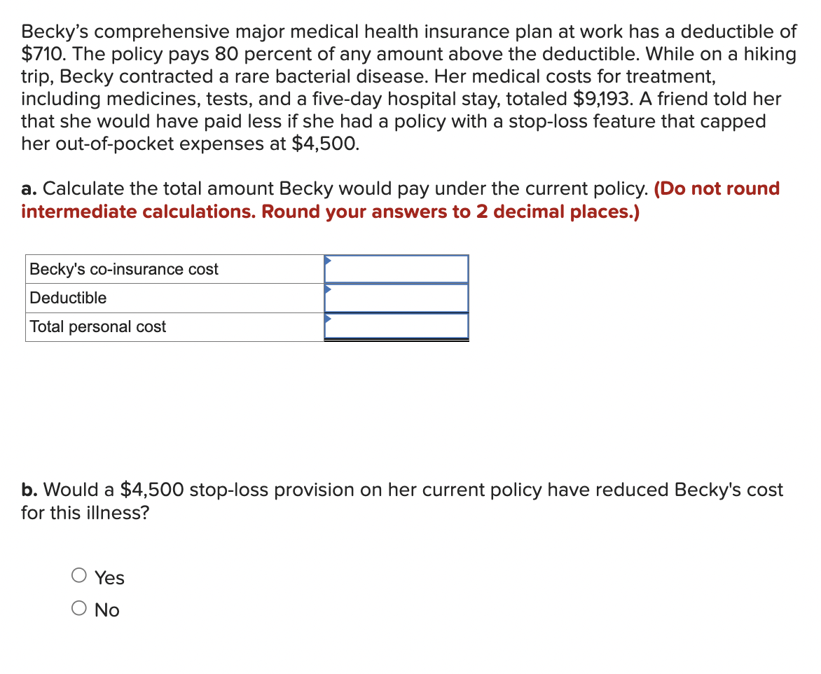 Solved Becky's comprehensive major medical health insurance | Chegg.com