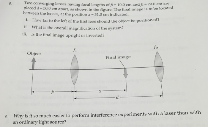 Solved Two converging lenses having focal lengths of f_1 = | Chegg.com