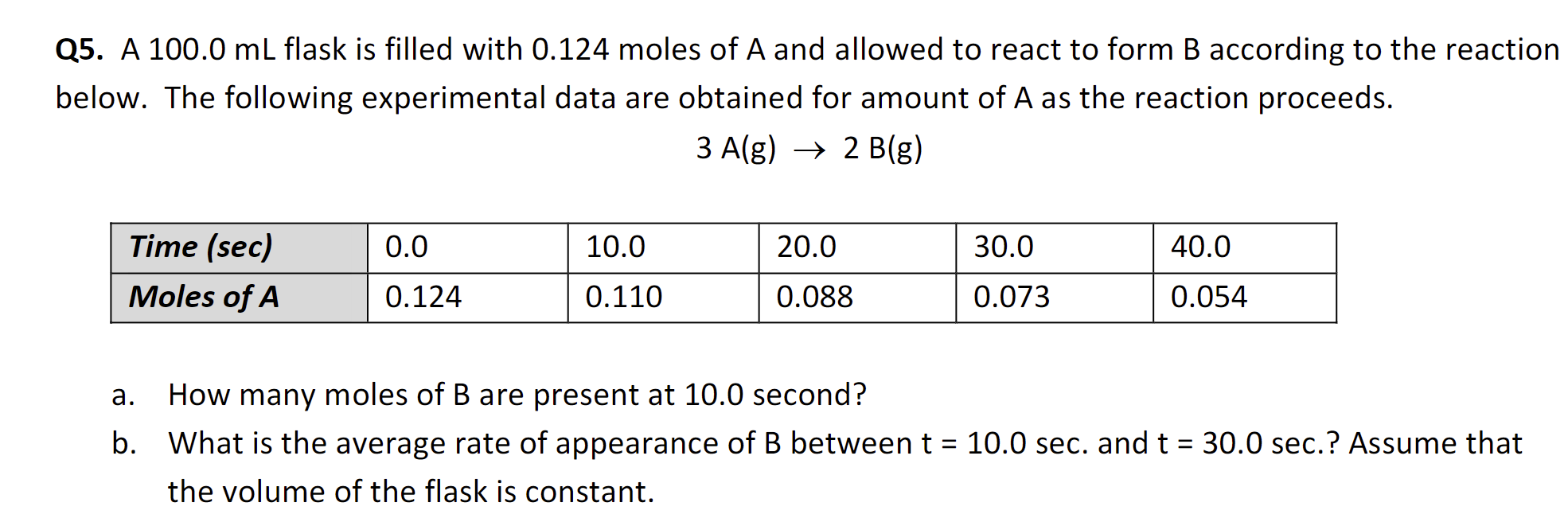 Solved Q5. ﻿A 100.0mL ﻿flask is filled with 0.124 ﻿moles of | Chegg.com