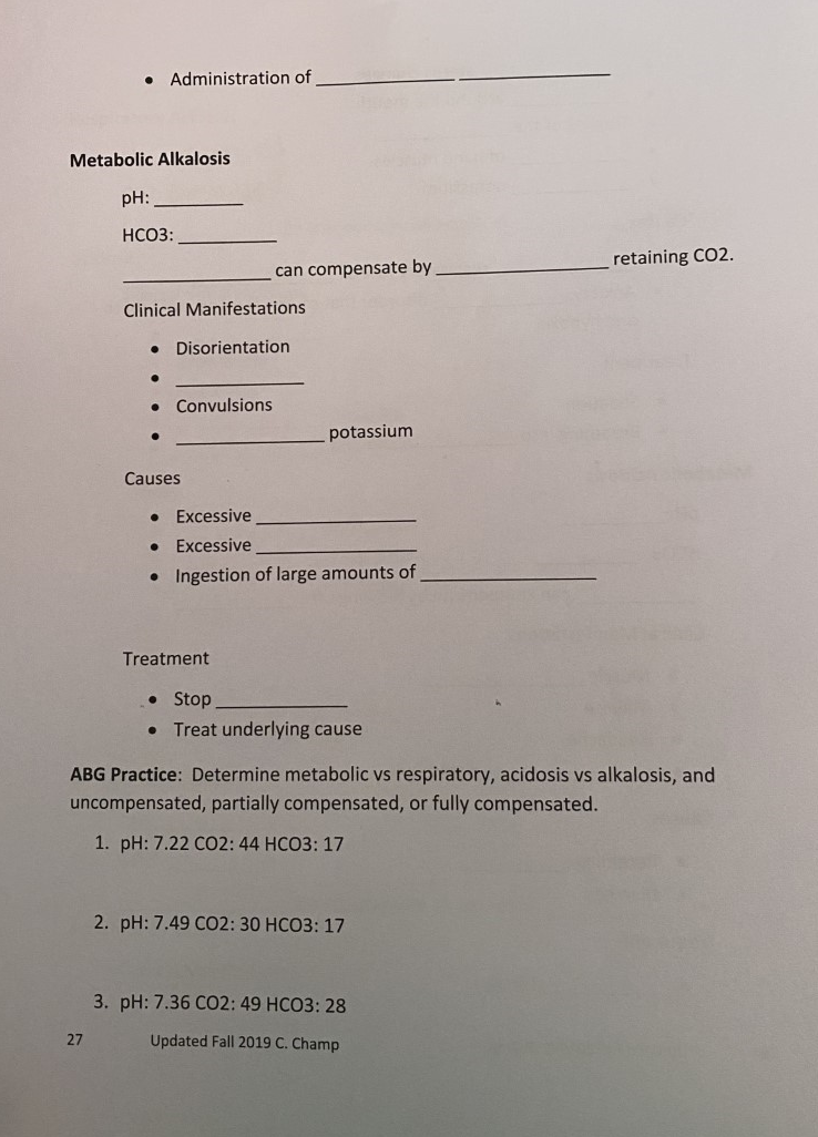 Solved • Administration of Metabolic Alkalosis pH: retaining | Chegg.com