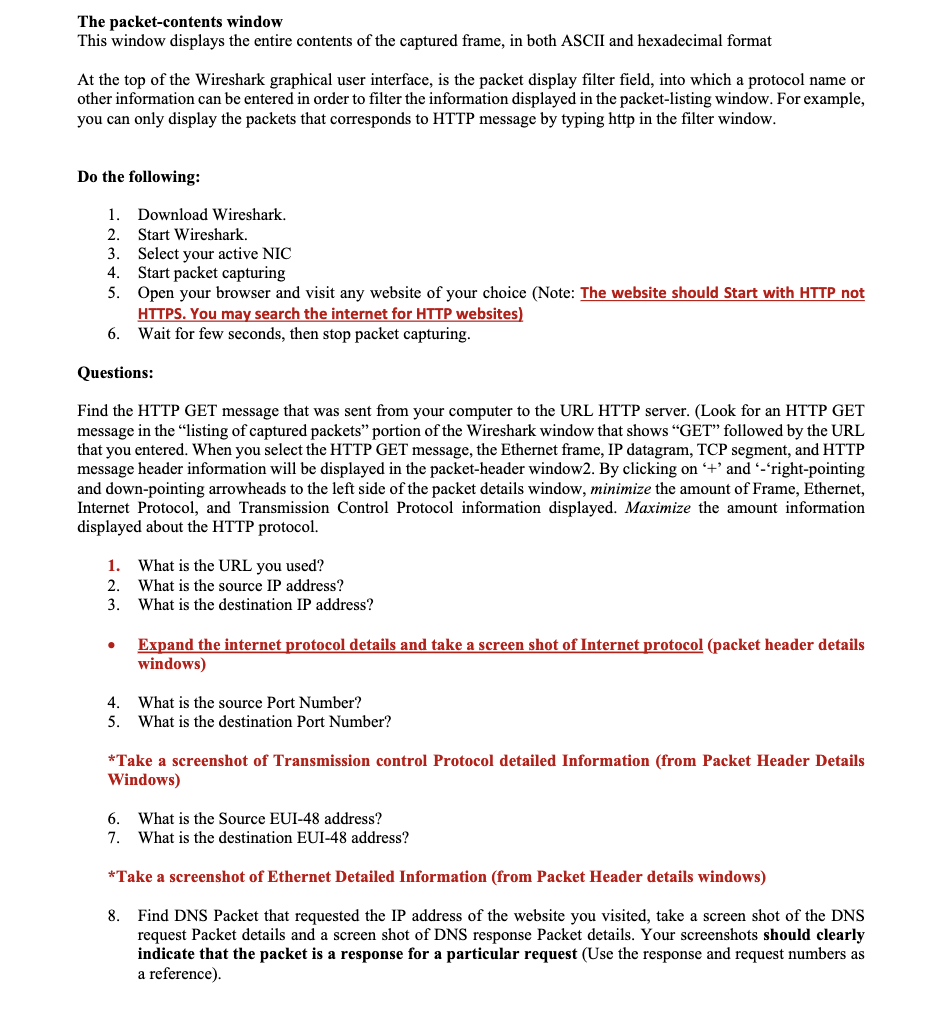 The packet-contents window This window displays the | Chegg.com