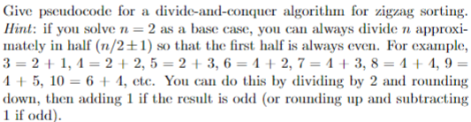 Th zigzag sorting problem takes an array data of size | Chegg.com