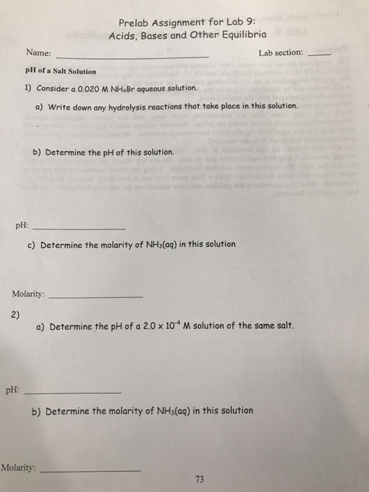 Solved Prelab Assignment for Lab 9: Acids, Bases and Other | Chegg.com