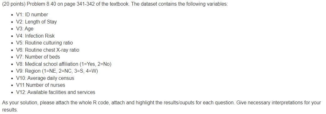Solved Refer to the SENIC data set in Appendix C.1. | Chegg.com