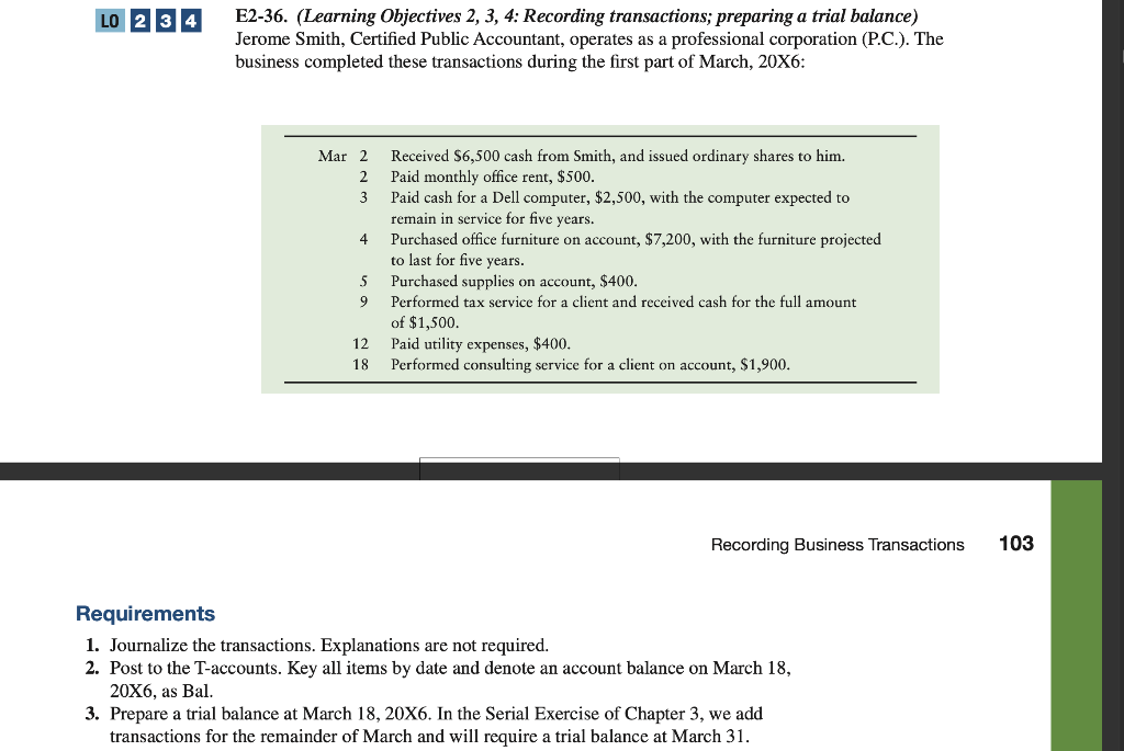 Solved LO E2-36. (Learning Objectives 2, 3, 4: Recording | Chegg.com