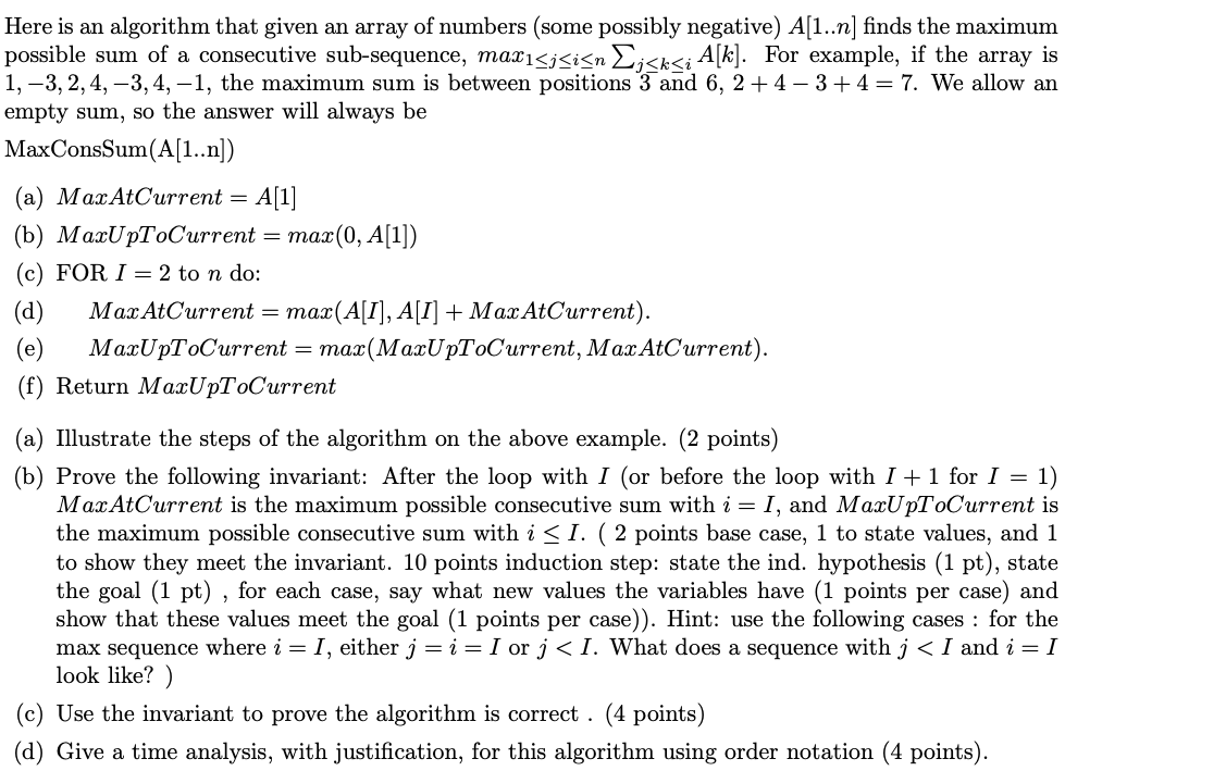 Solved Here Is An Algorithm That Given An Array Of Numbers