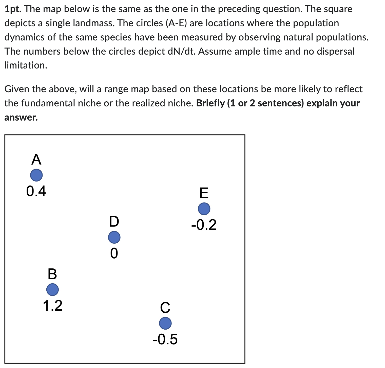 Solved 1pt. ﻿The map below is the same as the one in the | Chegg.com