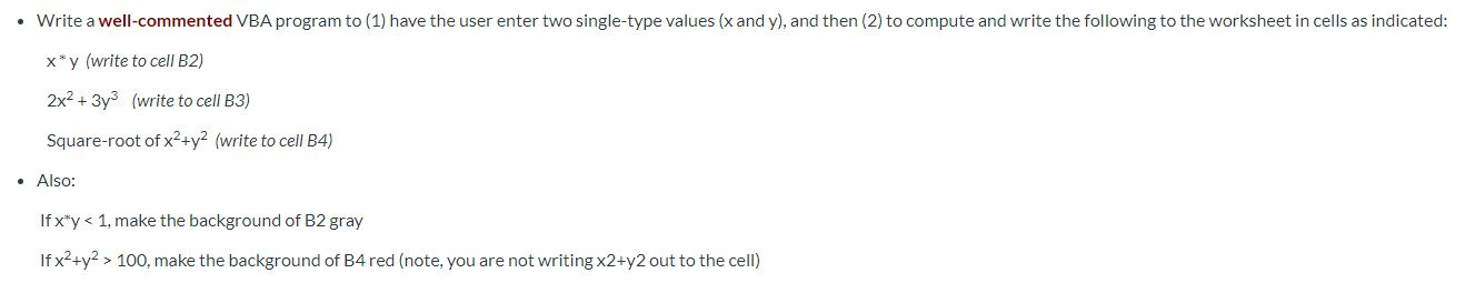 Solved • Write A Well Commented Vba Program To 1 Have The 2873