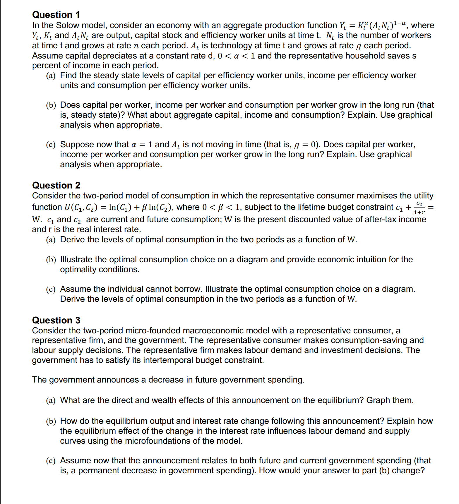 Solved Question 1 In the Solow model, consider an economy | Chegg.com