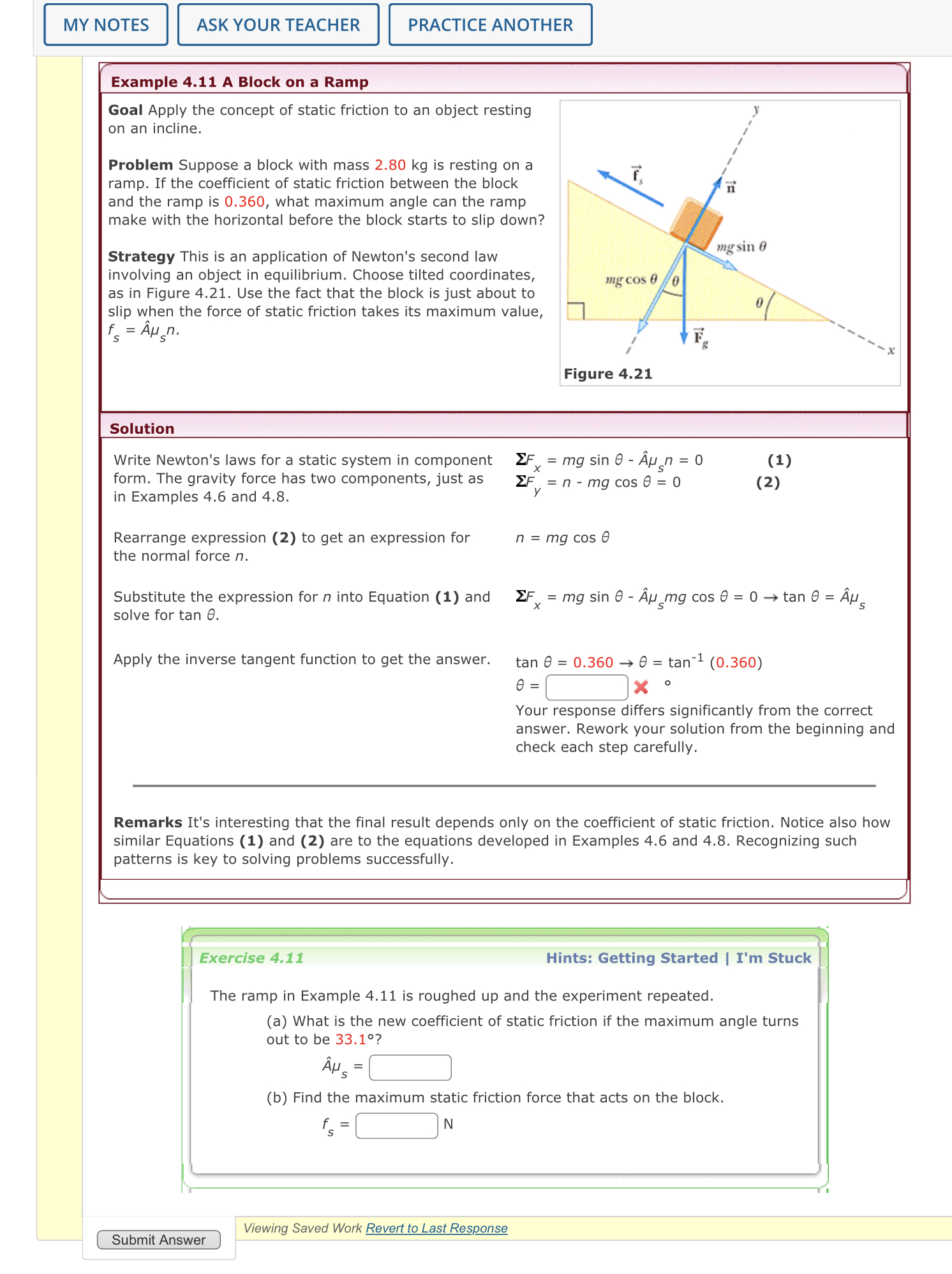 Solved Example 4.11 ﻿A Block on a RampGoal Apply the concept | Chegg.com