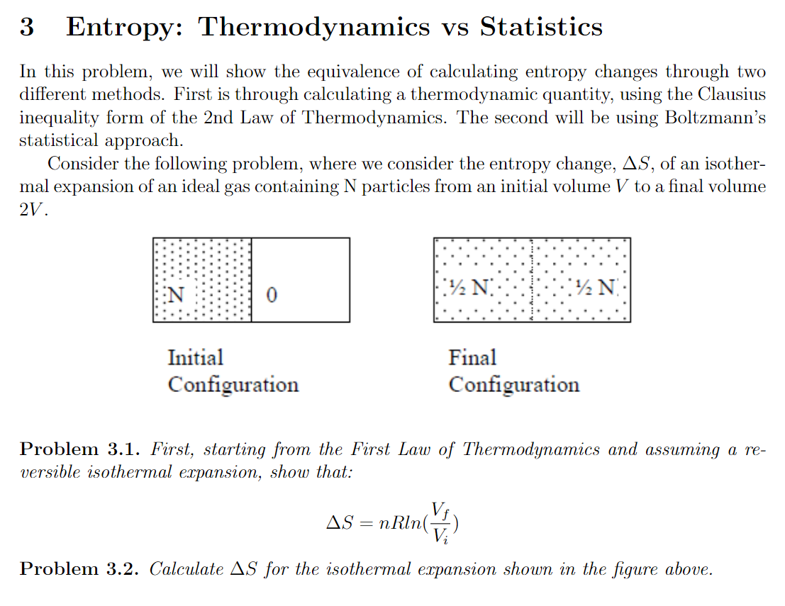 Solved 3 Entropy: Thermodynamics vs Statistics In this | Chegg.com