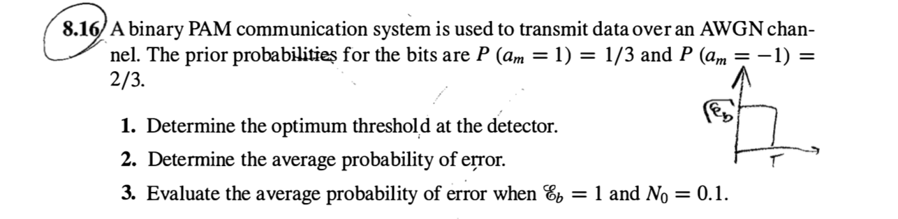 Solved 8 16 A Binary Pam Communication System Is Used To