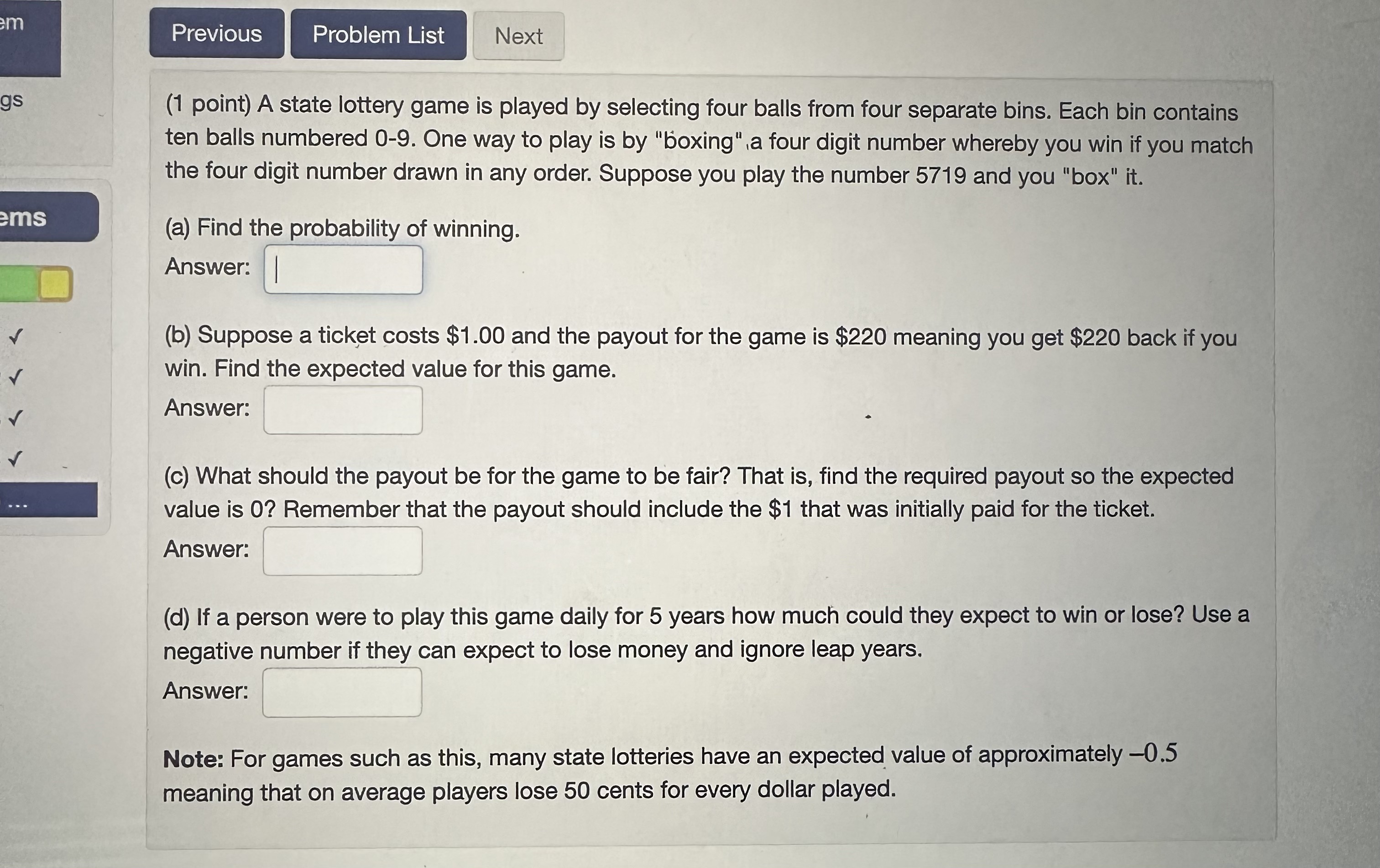 Solved (1 point) A state lottery game is played by selecting | Chegg.com