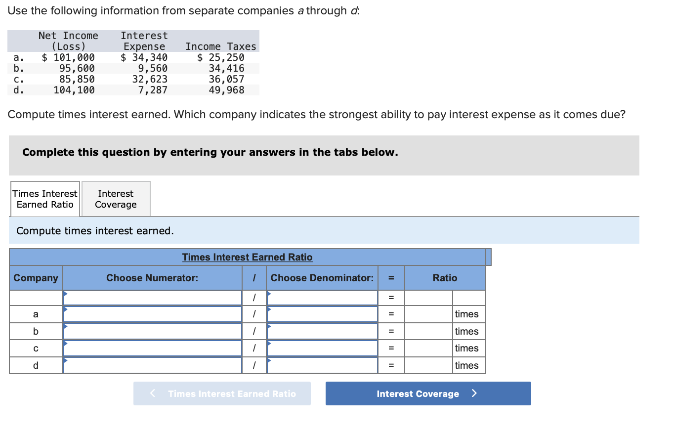 Solved Use the following information from separate companies | Chegg.com