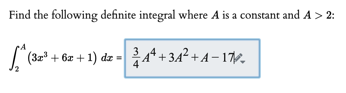 Solved Find the following definite integral where A is a | Chegg.com