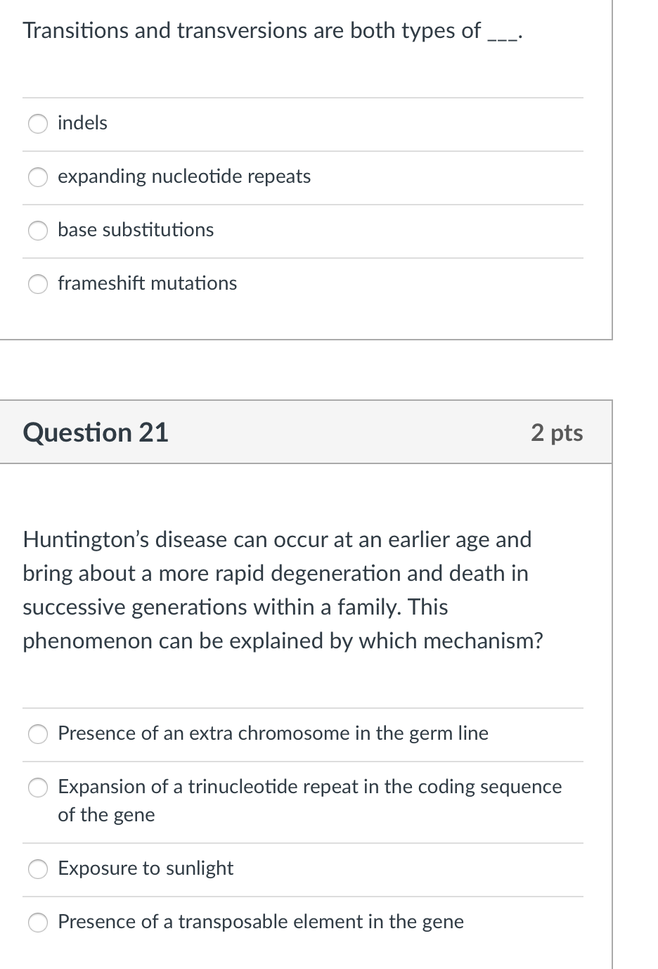 Solved Transitions and transversions are both types of __- | Chegg.com