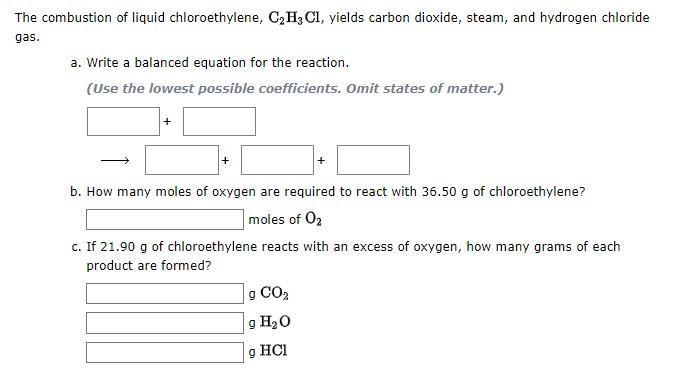 Solved ombustion of liquid chloroethylene, C2H3Cl, yields | Chegg.com